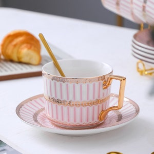 European Ceramic Tea Set, Pink Coffee Set, 1 Pot 4 Cups Saucers Set ...