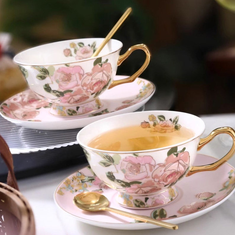 Romantic Rose Ceramic Tea Set, English Afternoon Tea Set, Pink Ceramic ...