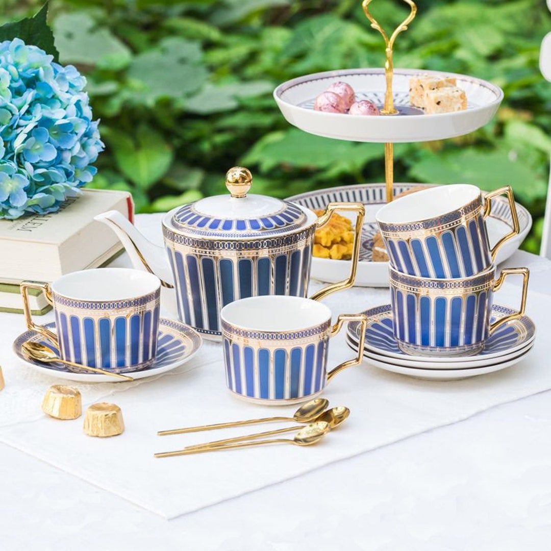 Blue Ceramic Coffee Set, European Ceramic Tea Set, Exquisite Handmade ...
