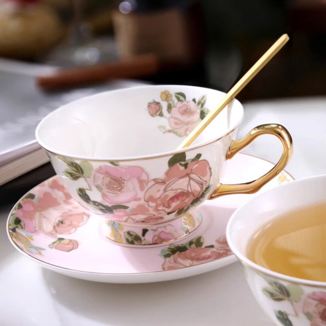 Romantic Rose Ceramic Tea Set, English Afternoon Tea Set, Pink Ceramic ...
