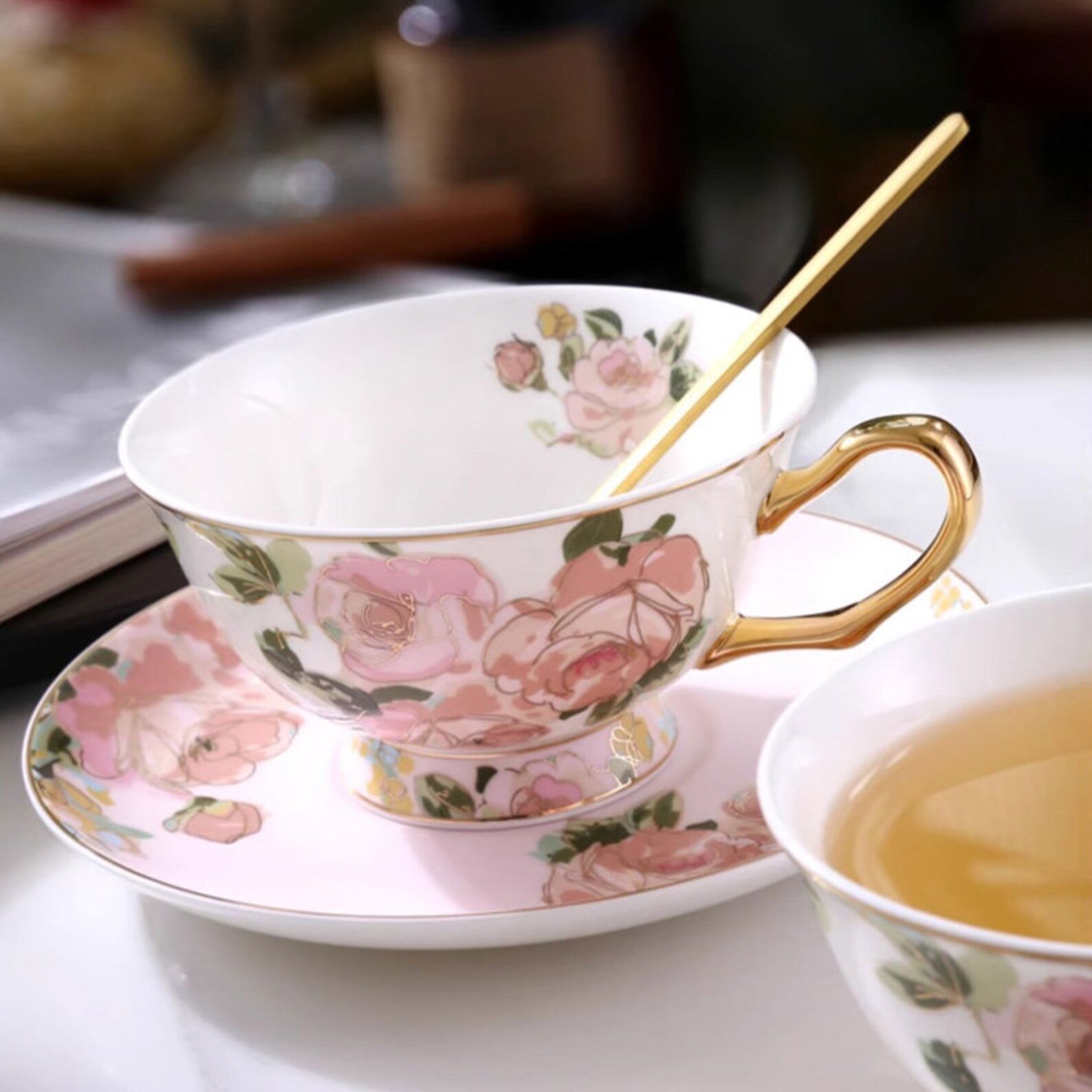 Romantic Rose Ceramic Tea Set, English Afternoon Tea Set, Pink Ceramic ...