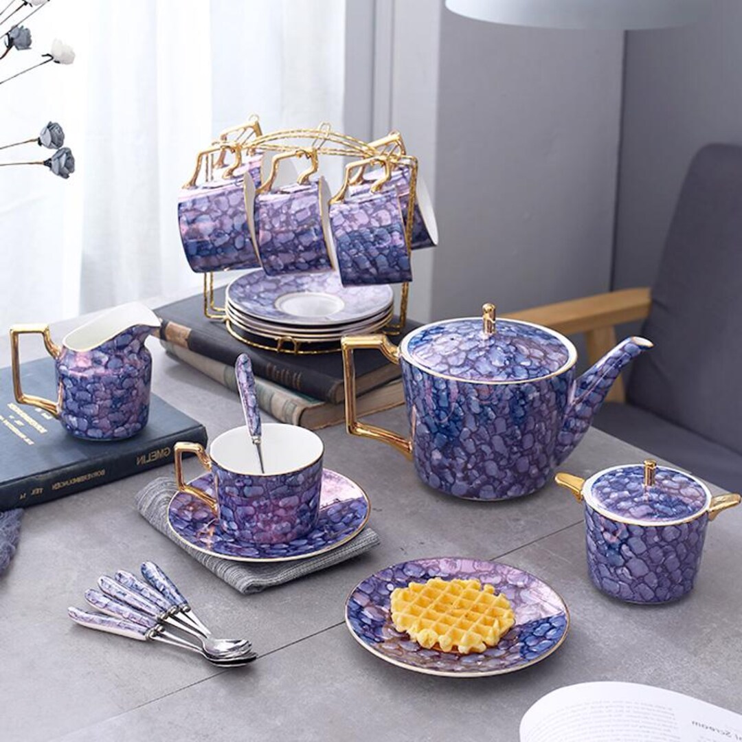 Sapphire Blue Ceramic Tea Set, European Ceramic Coffee Set,afternoon ...