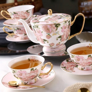Romantic Rose Ceramic Tea Set, English Afternoon Tea Set, Pink Ceramic ...