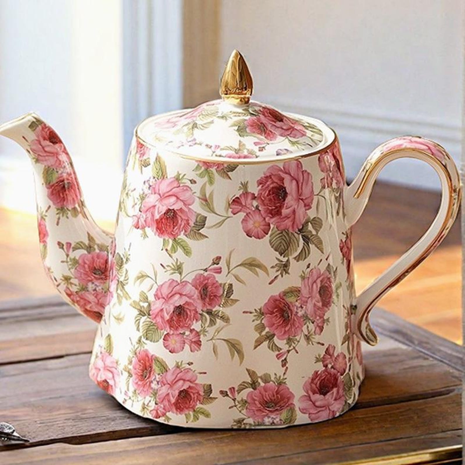 Rose Flower Ceramic Coffee Set, Vintage Ceramic Tea Set, Flower Teapot ...