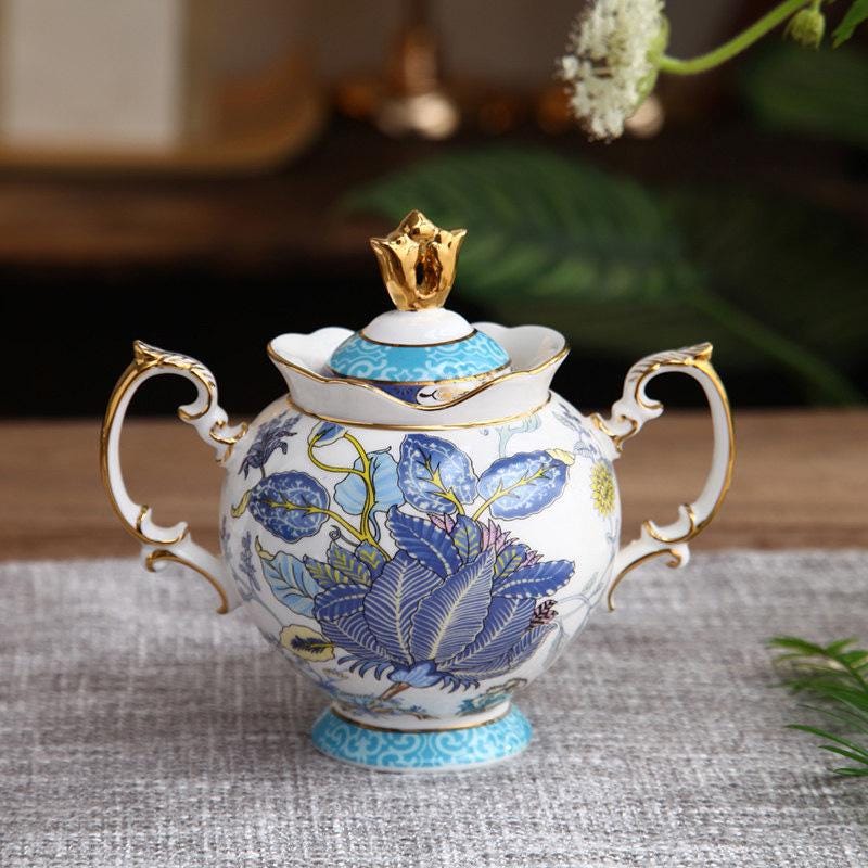 Blue Floral Porcelain Tea Set, Personalized Coffee Set, Vintage Teapot ...
