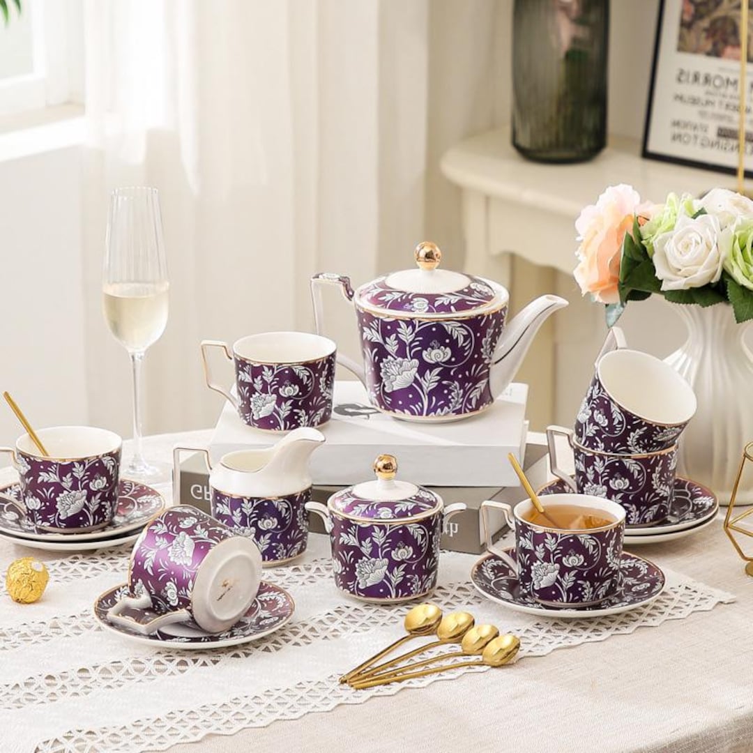 Purple Ceramic Tea Set, European Ceramic Coffee Set, Exquisite ...