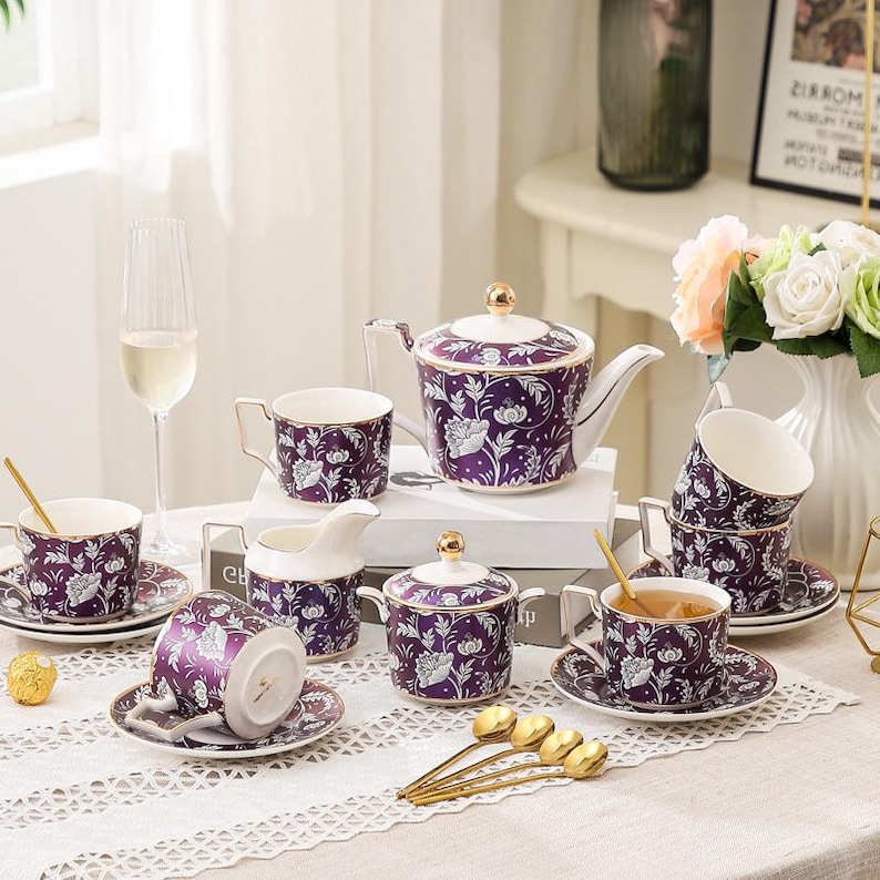 Purple Ceramic Tea Set, European Ceramic Coffee Set, Exquisite ...