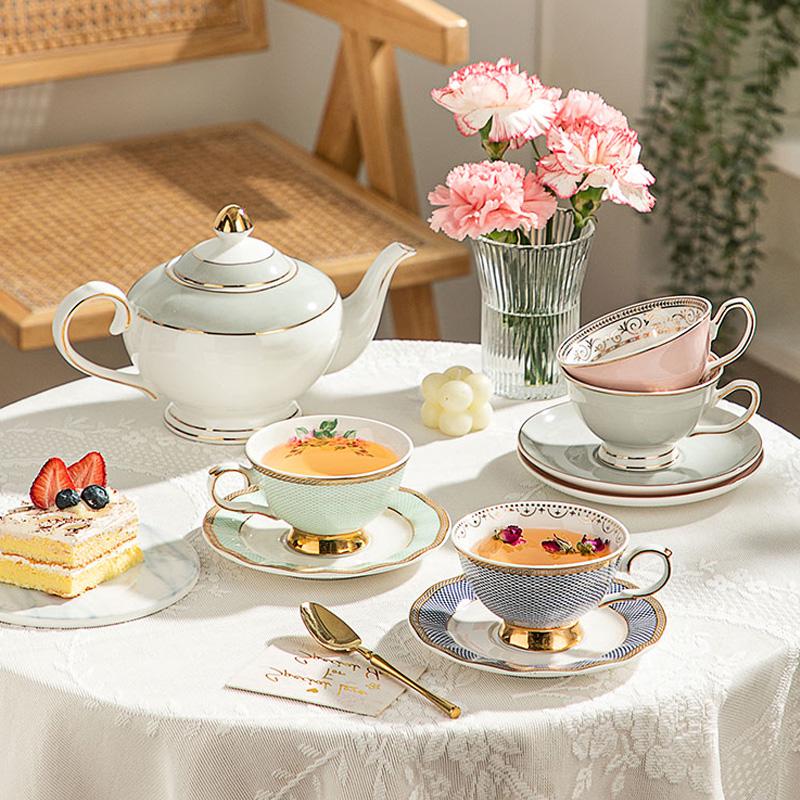 European Ceramic Tea Set, 1 Pot 4 Cups Saucers Tea Set Coffee Set, Flower Teapot Set, Afternoon ...