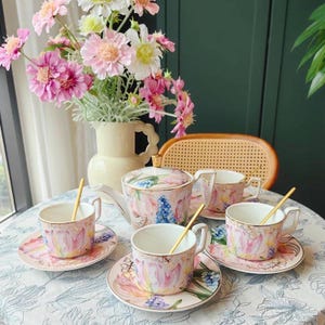 Pink Ceramic Tea Set, Tulip Afternoon Tea Set, Ceramic Coffee Set ...