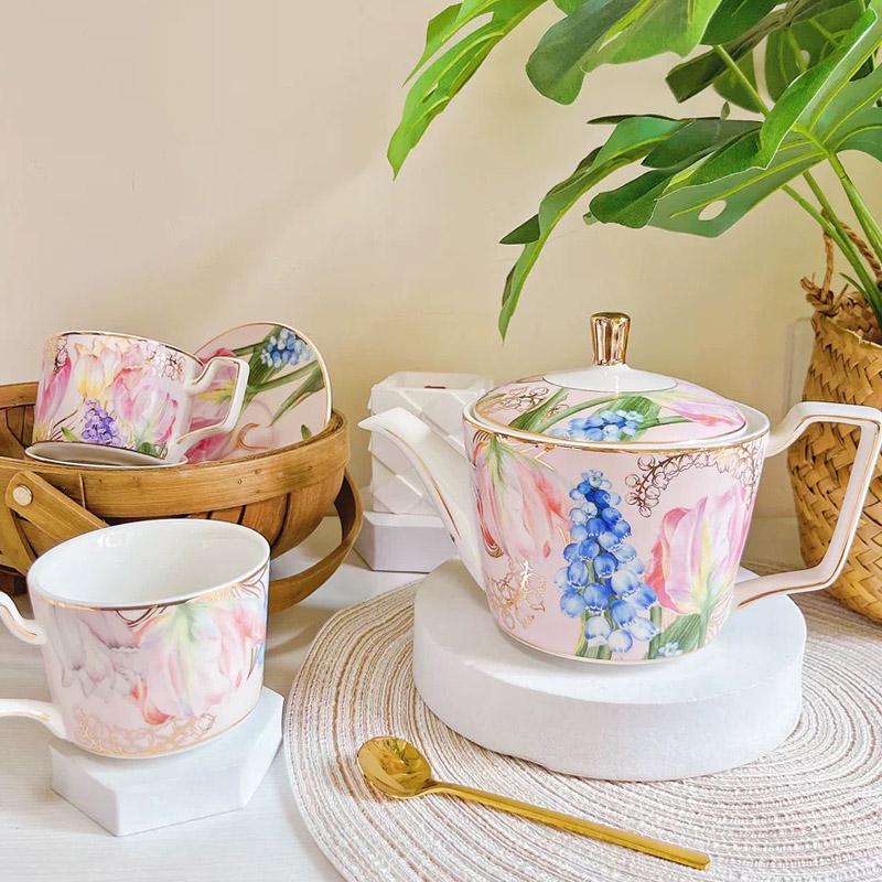 Pink Ceramic Tea Set, Tulip Afternoon Tea Set, Ceramic Coffee Set ...