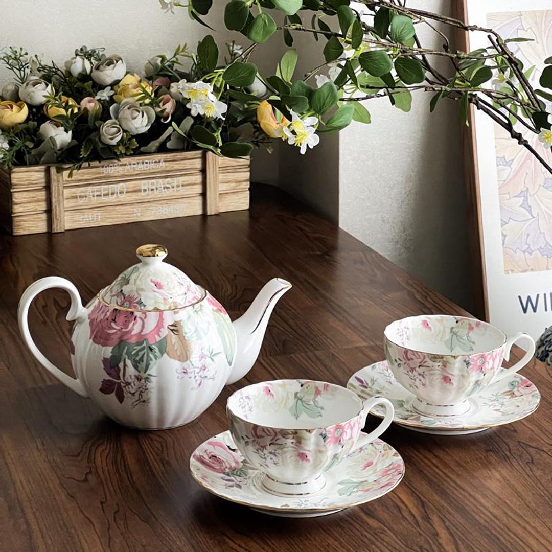 Rose Flower Ceramic Tea Set, French Retro Coffee Set, Exquisite ...