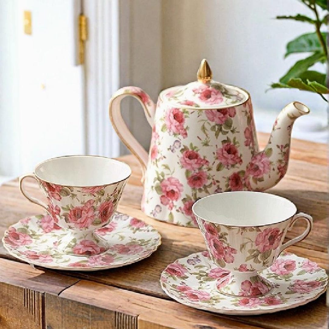 Rose Flower Ceramic Coffee Set, Vintage Ceramic Tea Set, Flower Teapot ...