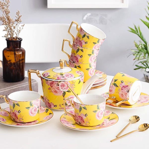 Yellow Tea Cup Set - Etsy