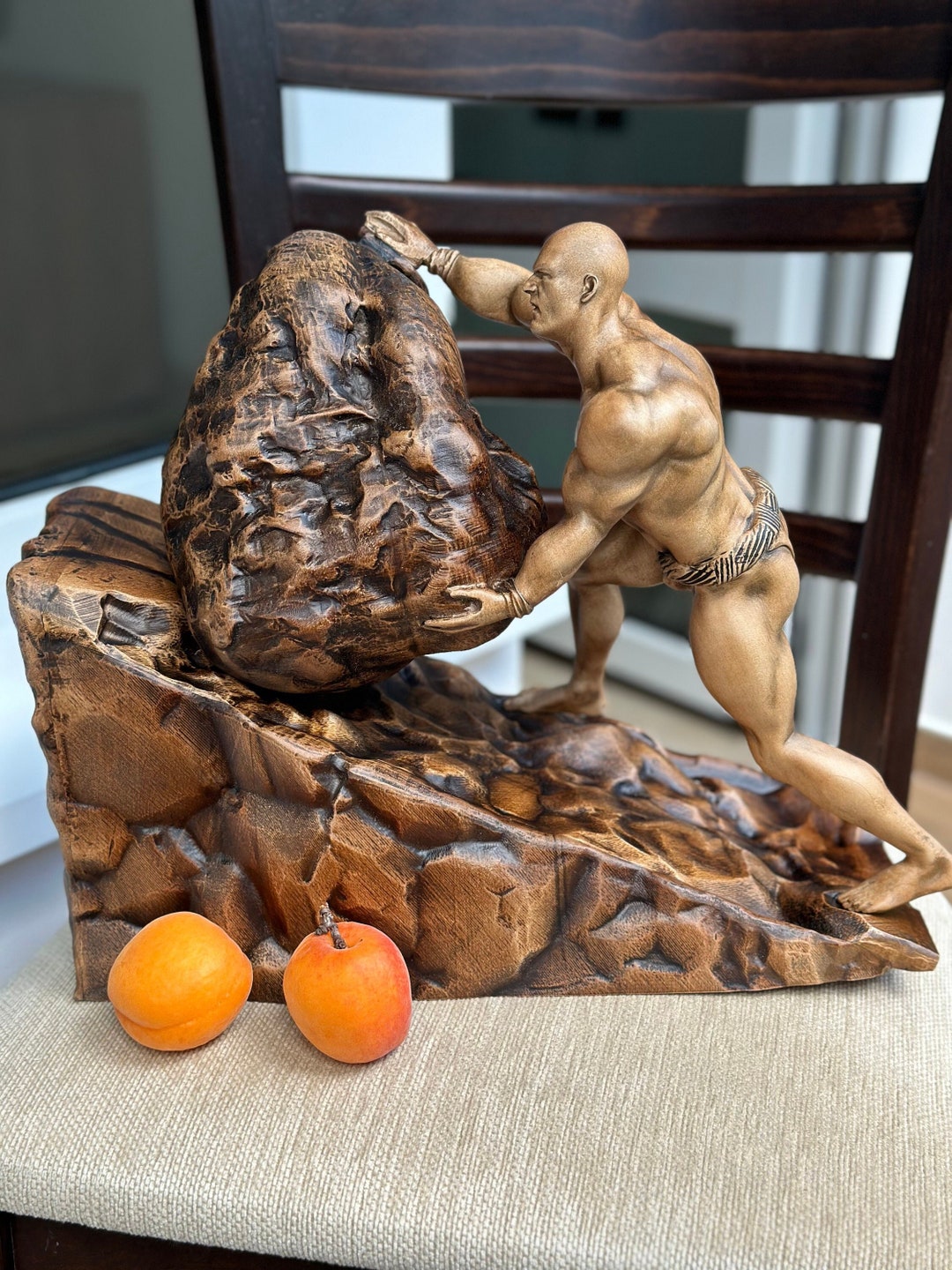 Wood Carving Ancient Greek Sisyphus Statue, Greek Mythology Sculpture ...