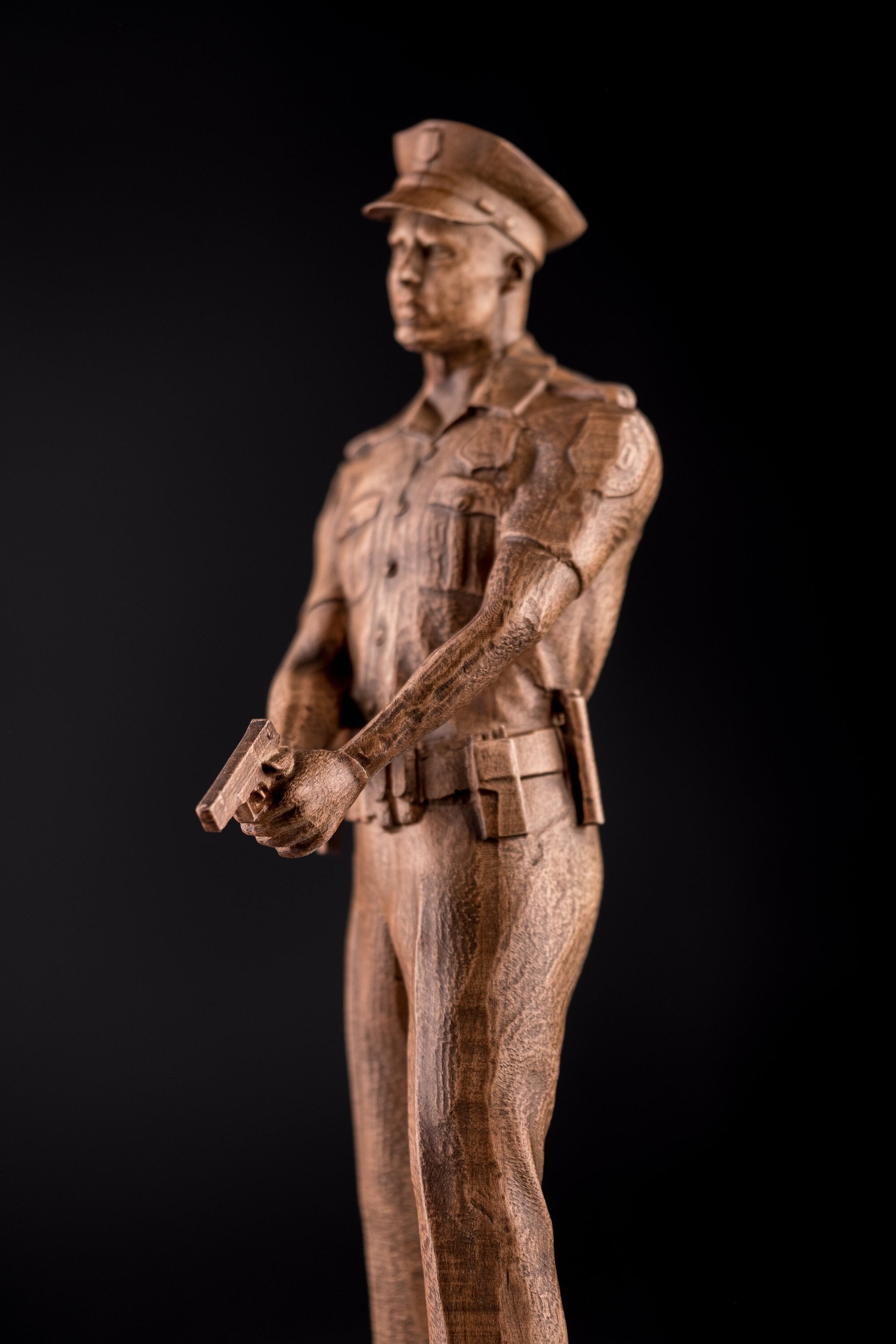 Wood Art Policeman Figurine With Gun, Table Wood Sculpture, Police ...