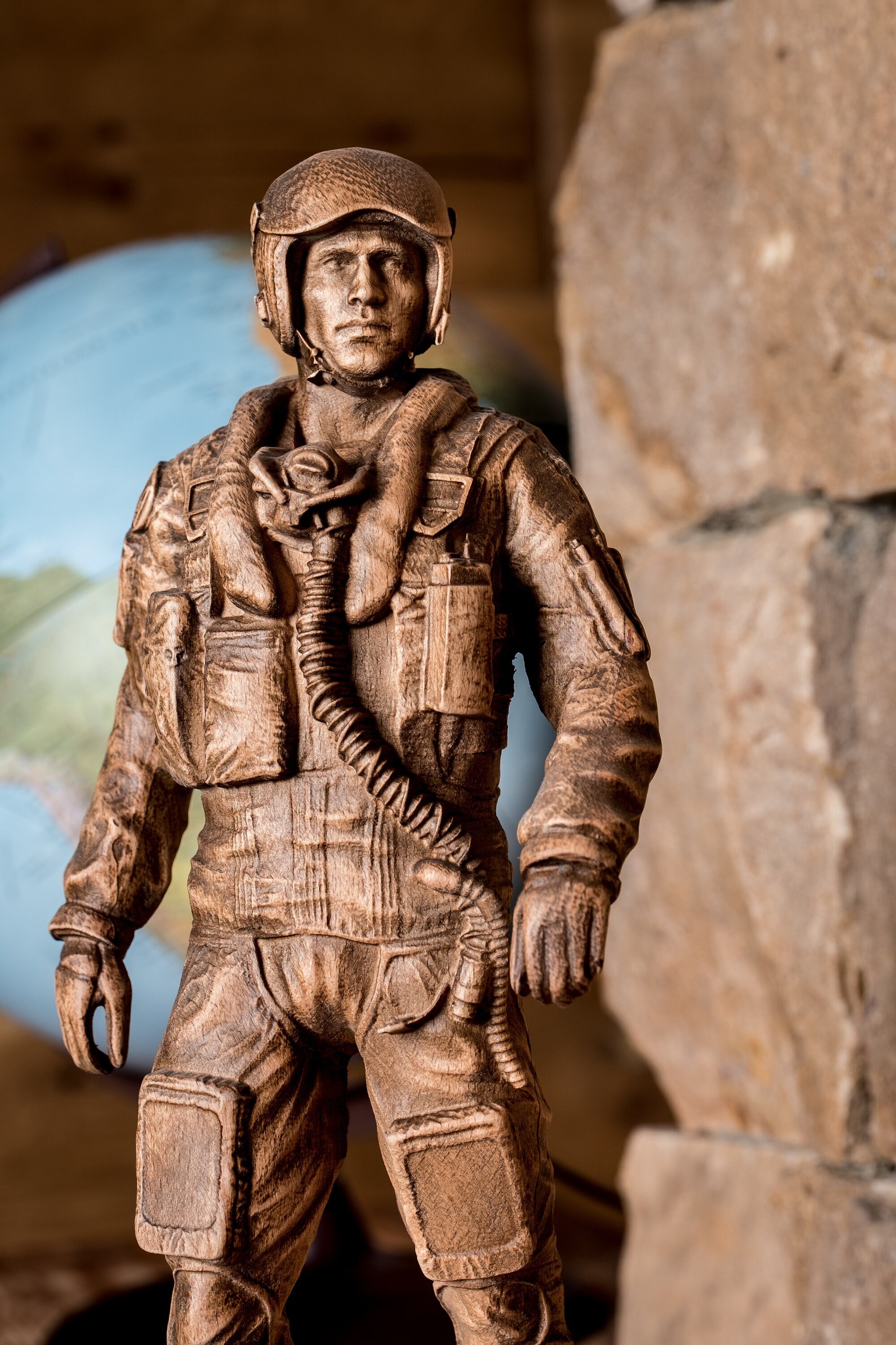 Hand Carved Wood Sculpture Pilot for Table Decor Handcrafted - Etsy