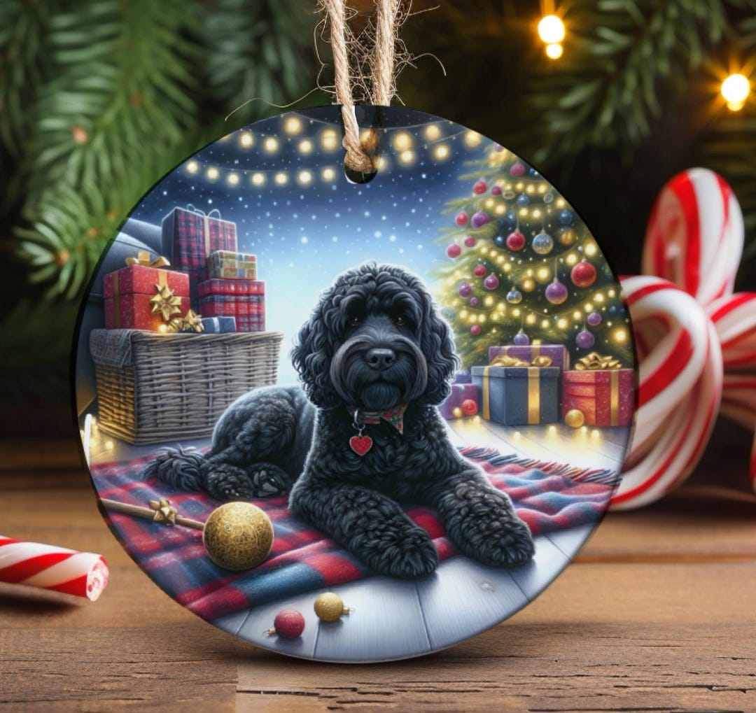 Black Labradoodle Christmas Tree Ornament, Ceramic Double Sided Print ...