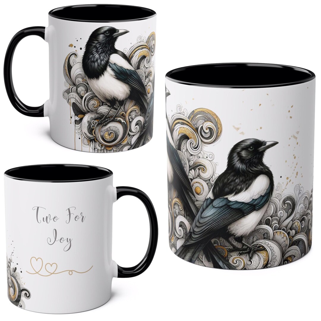 Two for Joy Magpie Mug | Black & White Bird Mug | Wildlife Mug ...