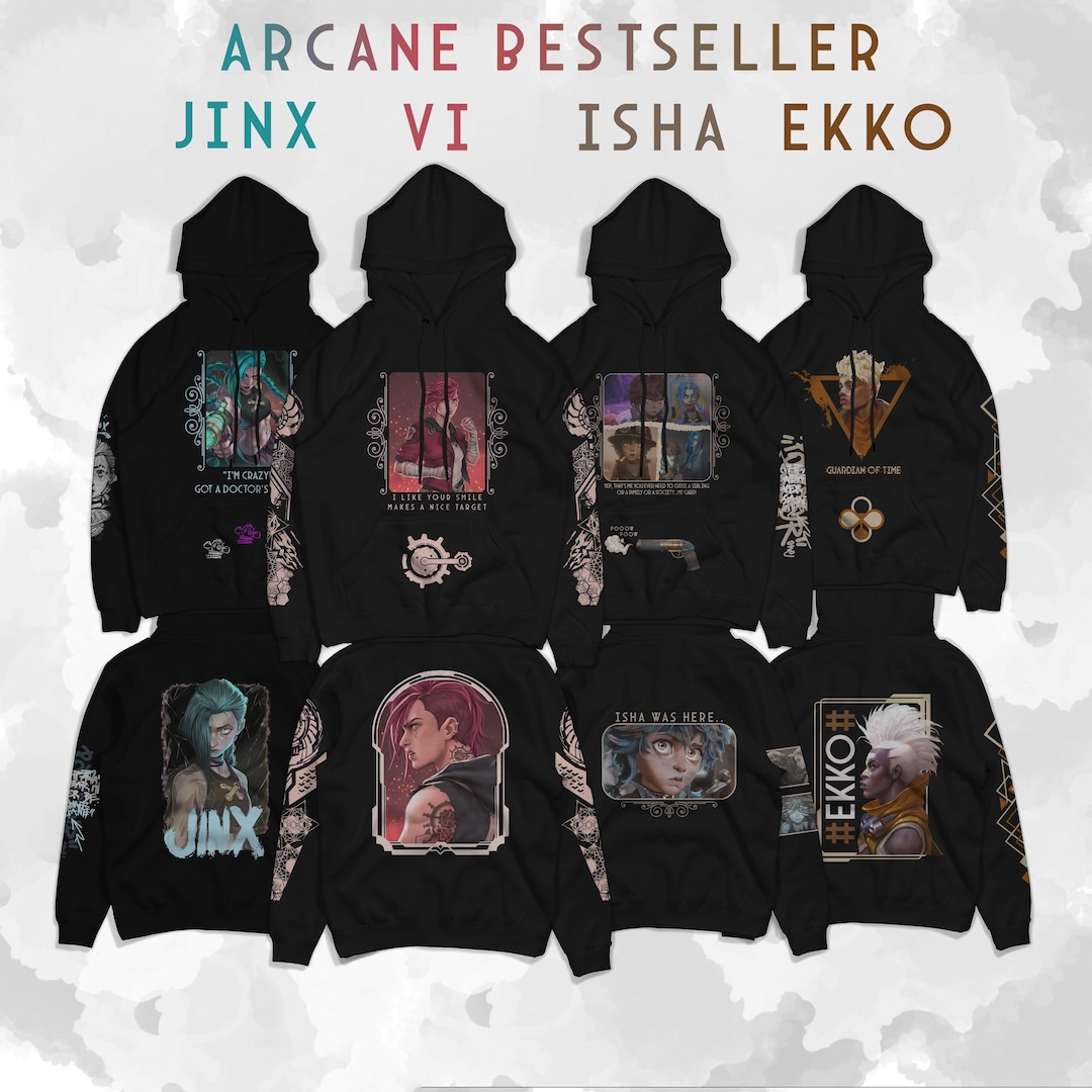 Unisex Oversize Arcane Vi-jinx-isha-ekko Characters Black Hoodie, Gift ...
