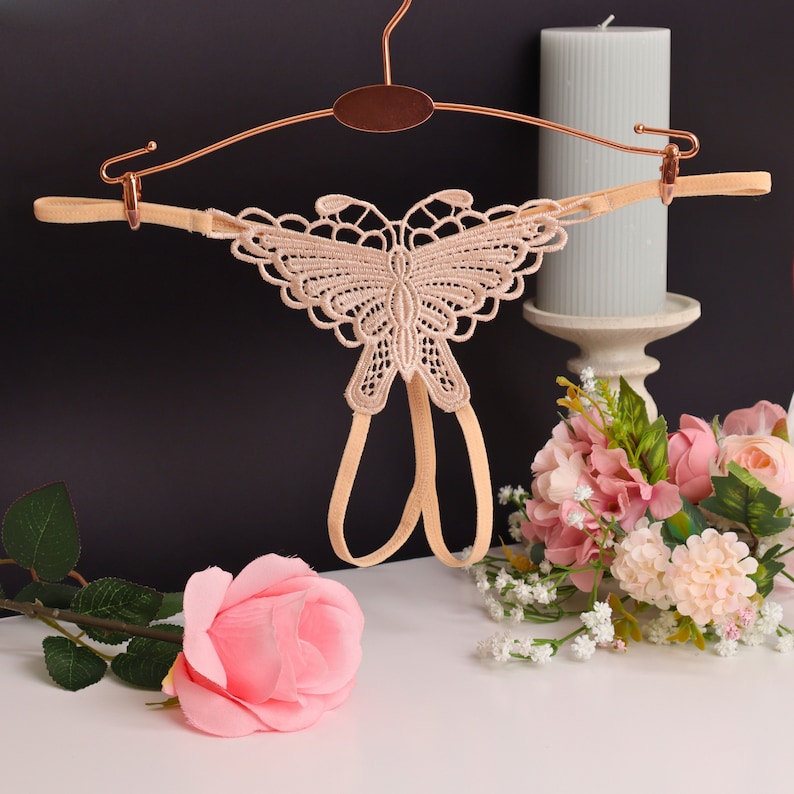 Crotchless Ladies Knickers Butterfly Design Thong Lace Embroidered ...