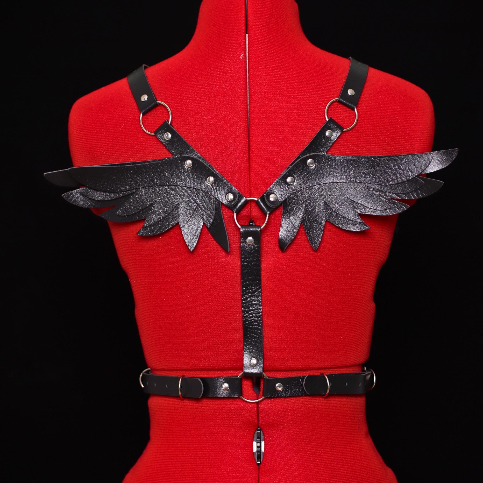 Red Angel Wings Leather Chest Harness Winged Bra Top Angel Cage Bra ...