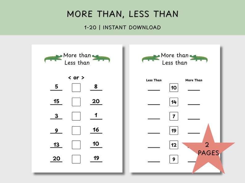 More Than, Less Than Worksheets | Number Comparison 1–20 | Kindergarten ...