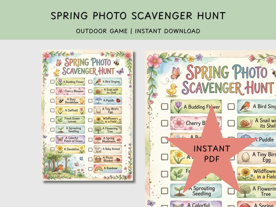 Spring Photo Scavenger Hunt: Outdoor Easter Activity Game (PDF ...