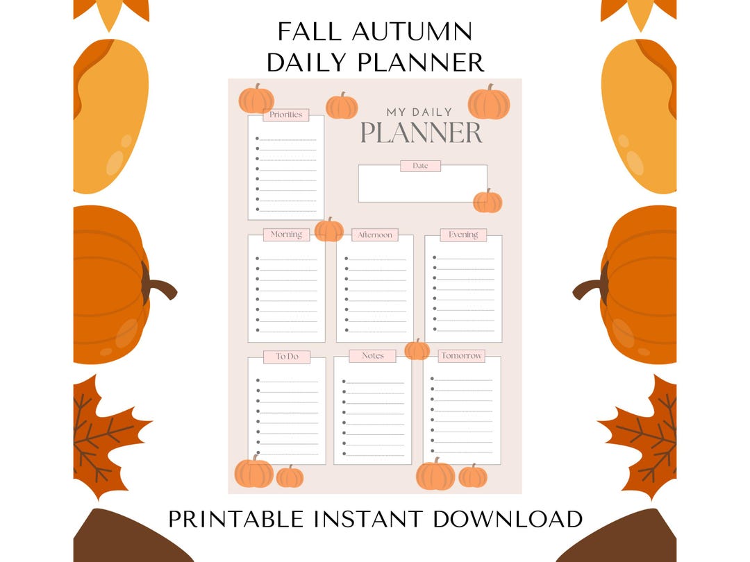 Printable Fall Autumn Daily Planner Sheet | Fall Lists | Autumn ...