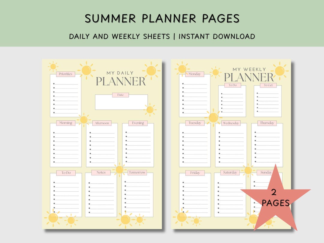 Summer Planner Printable Pages | Daily and Weekly Sheets | Checklist ...