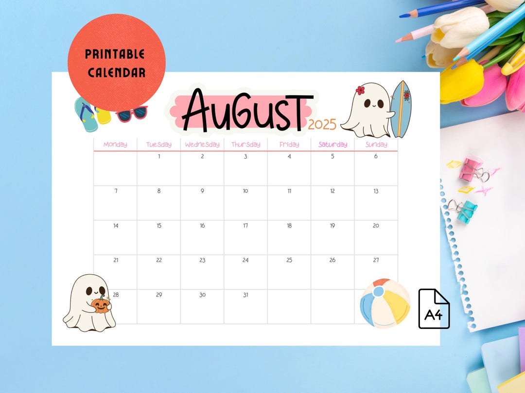 August 2025 Summerween Calendar Printable: Kids Monthly Planner (PDF ...
