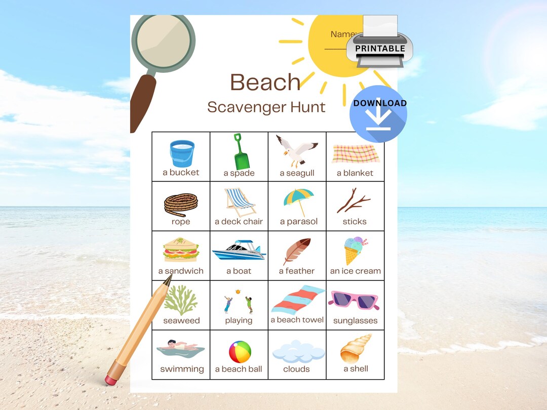 Beach Scavenger Hunt for Kids: Outdoor Nature Activity (printable PDF ...