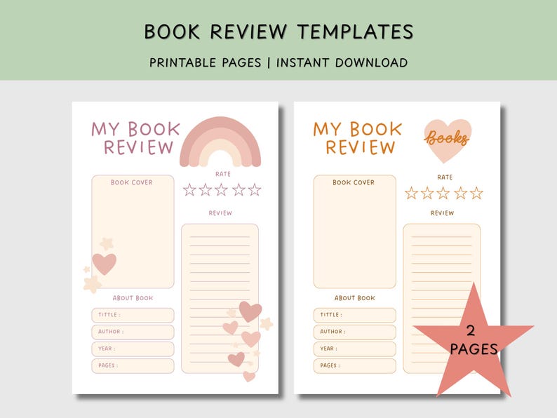 Kids Book Review Printable Template | Reading Log Page | PDF Download ...