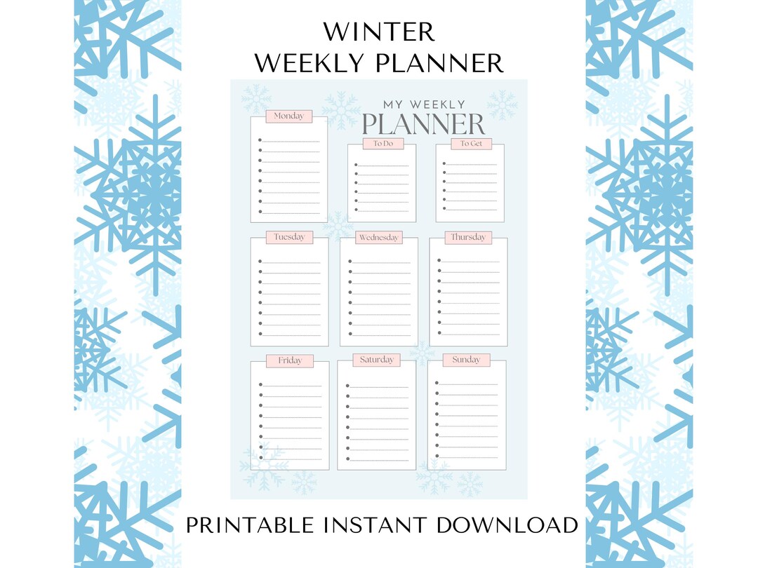 Printable Winter Weekly Planner Sheet | Winter Lists | Winter Checklist ...