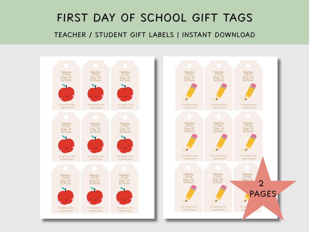 First Day of School Gift Tag Bundle | Teacher Favors | Classroom Treat ...