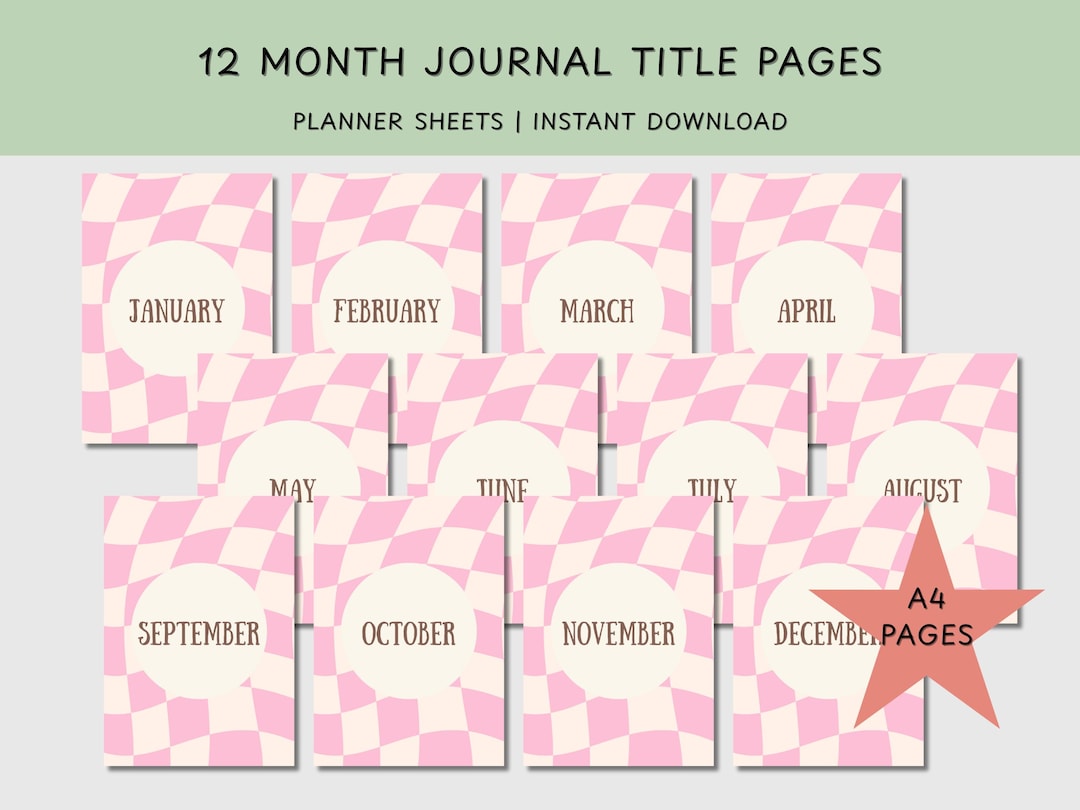 12 Month Journal Title Pages Bundle | Instant Download | Printable ...