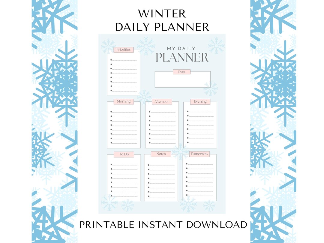 Printable Winter Daily Planner Sheet | Winter Lists | Winter Checklist ...
