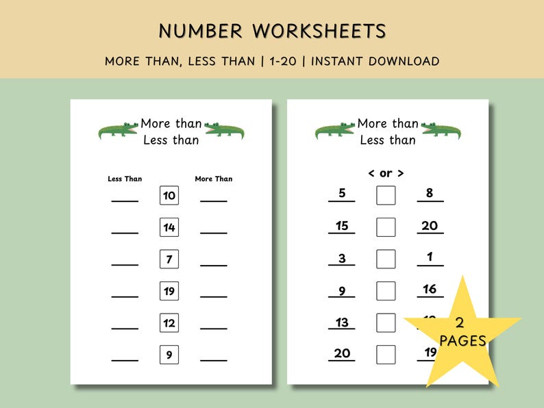More Than, Less Than Worksheets | Number Comparison 1–20 | Kindergarten ...