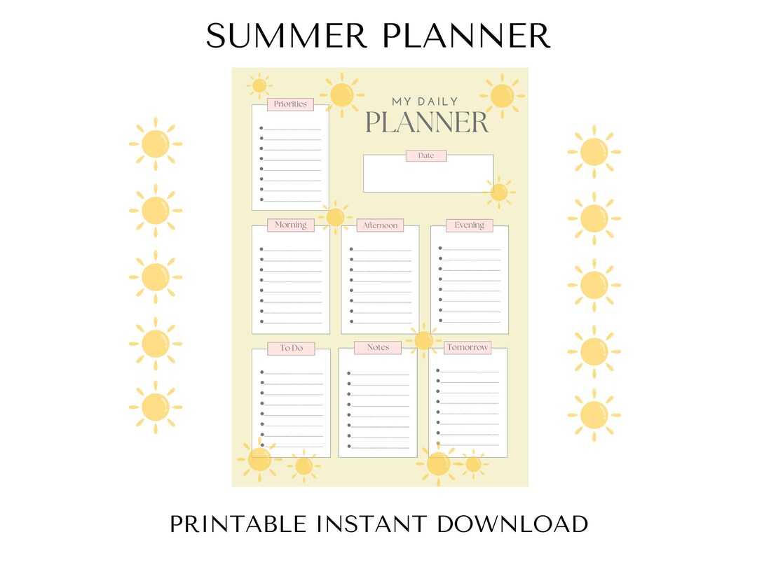Printable Summer Daily Planner: Checklist, To-do List (PDF Download A4 ...