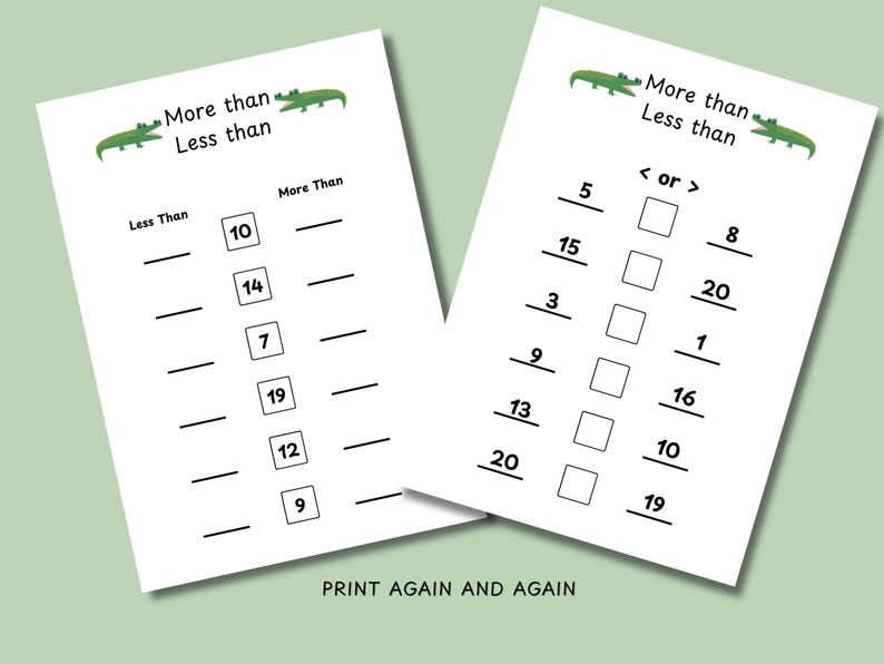 More Than, Less Than Worksheets | Number Comparison 1–20 | Kindergarten ...
