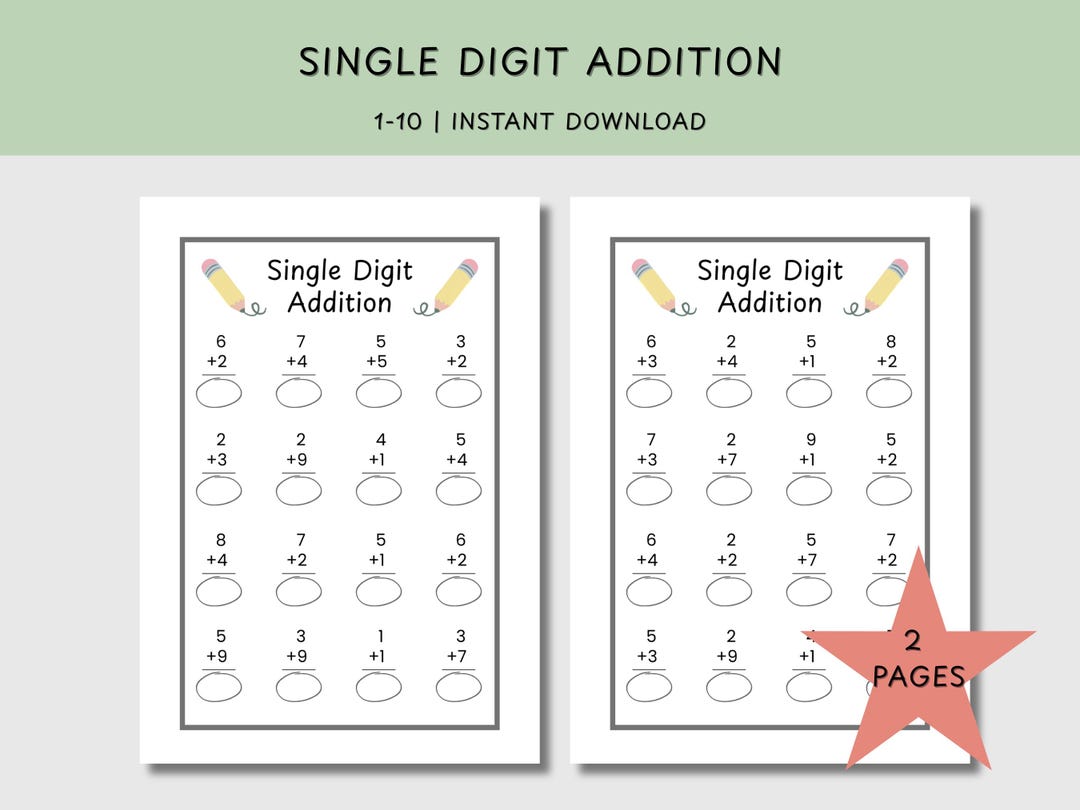 Single Addition Worksheets | Number Adding 1-10 | Kindergarten ...