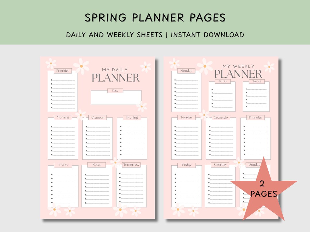 Spring Planner Printable Pages | Daily and Weekly Sheets | Checklist ...