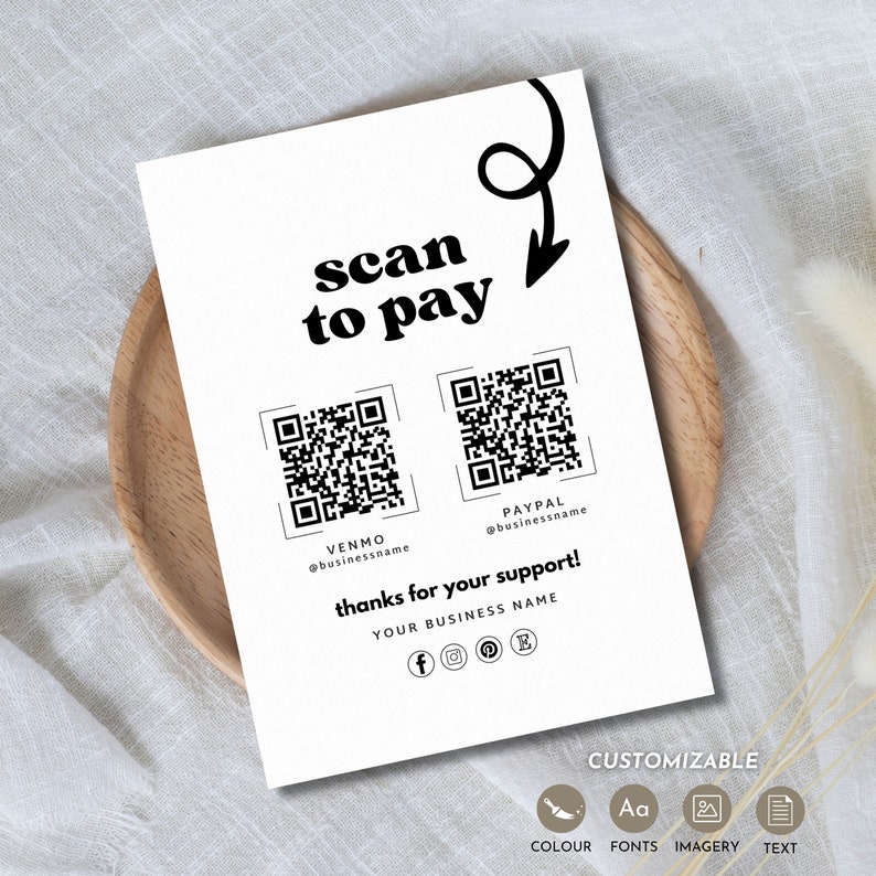 Scan to Pay Sign, QR Code Sign Template, Small Business Marketing ...