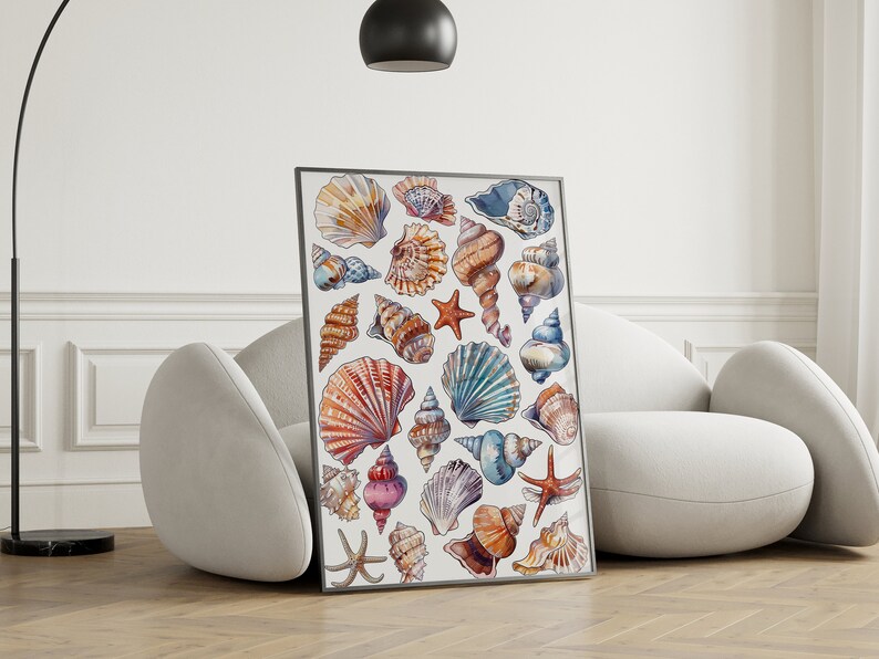 Seashells Art Printable, Seashells Art, Coastal Cowgirl Aesthetic Print ...