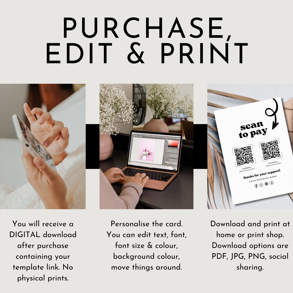 Scan to Pay Sign, QR Code Sign Template, Small Business Marketing ...