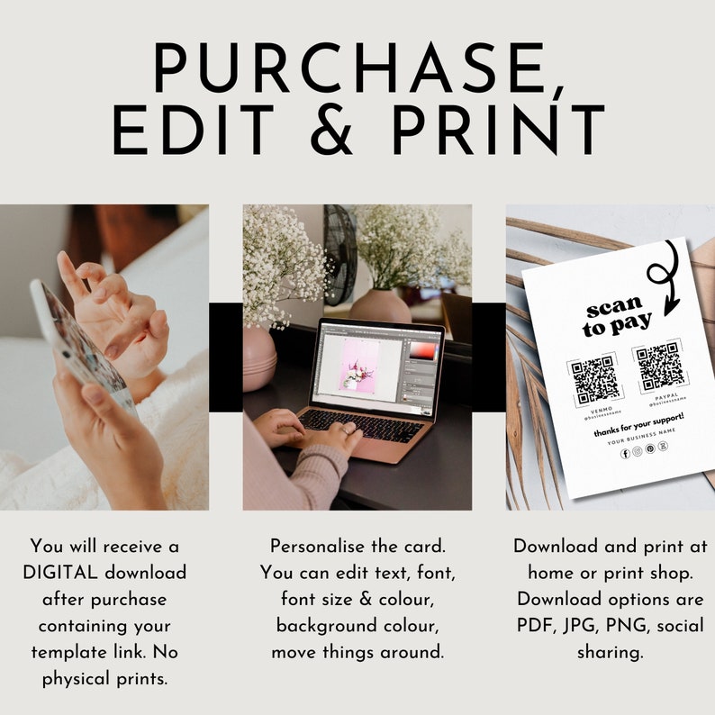 Scan to Pay Sign, QR Code Sign Template, Small Business Marketing ...