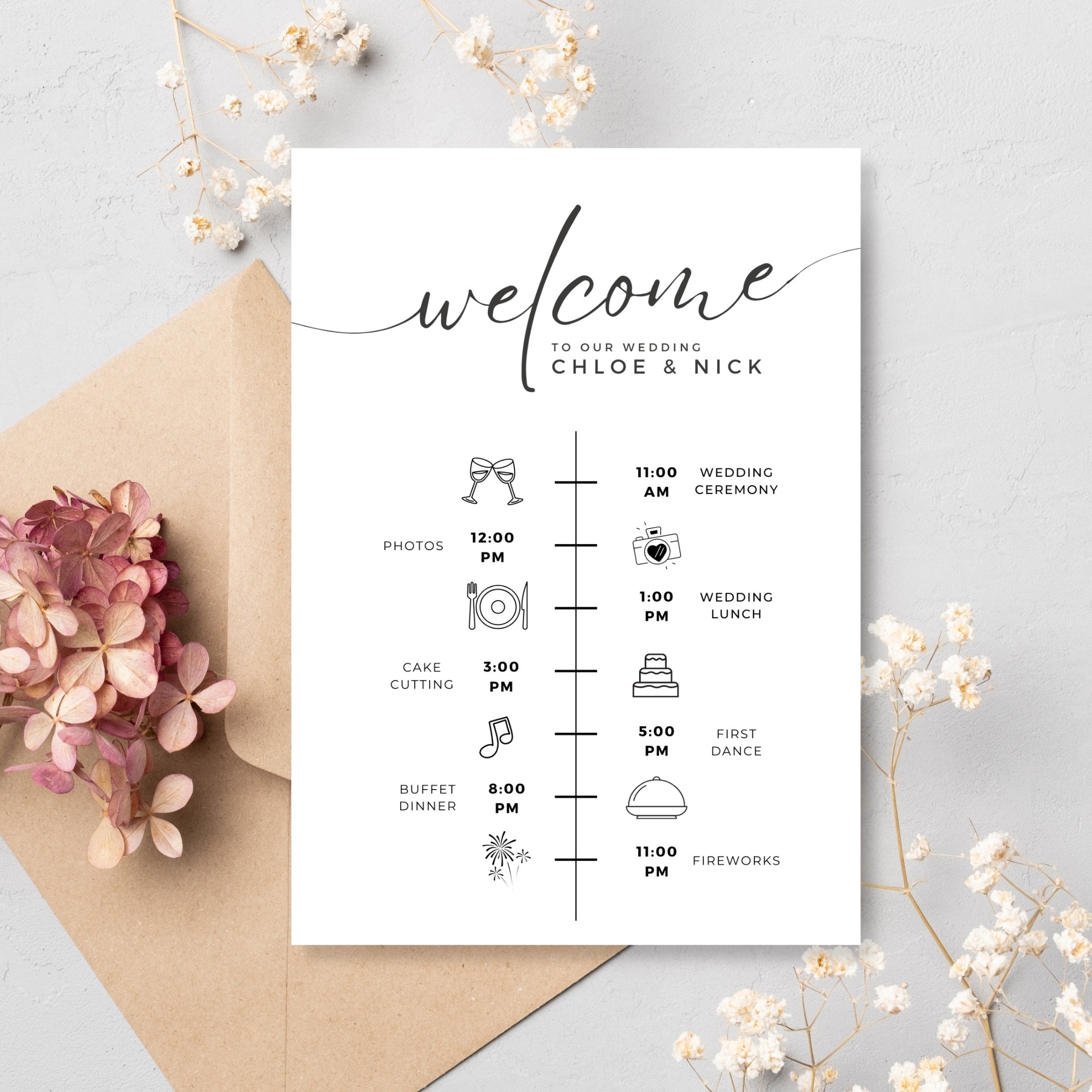 Wedding Timeline, Wedding Order of the Day Template, Small Printable ...