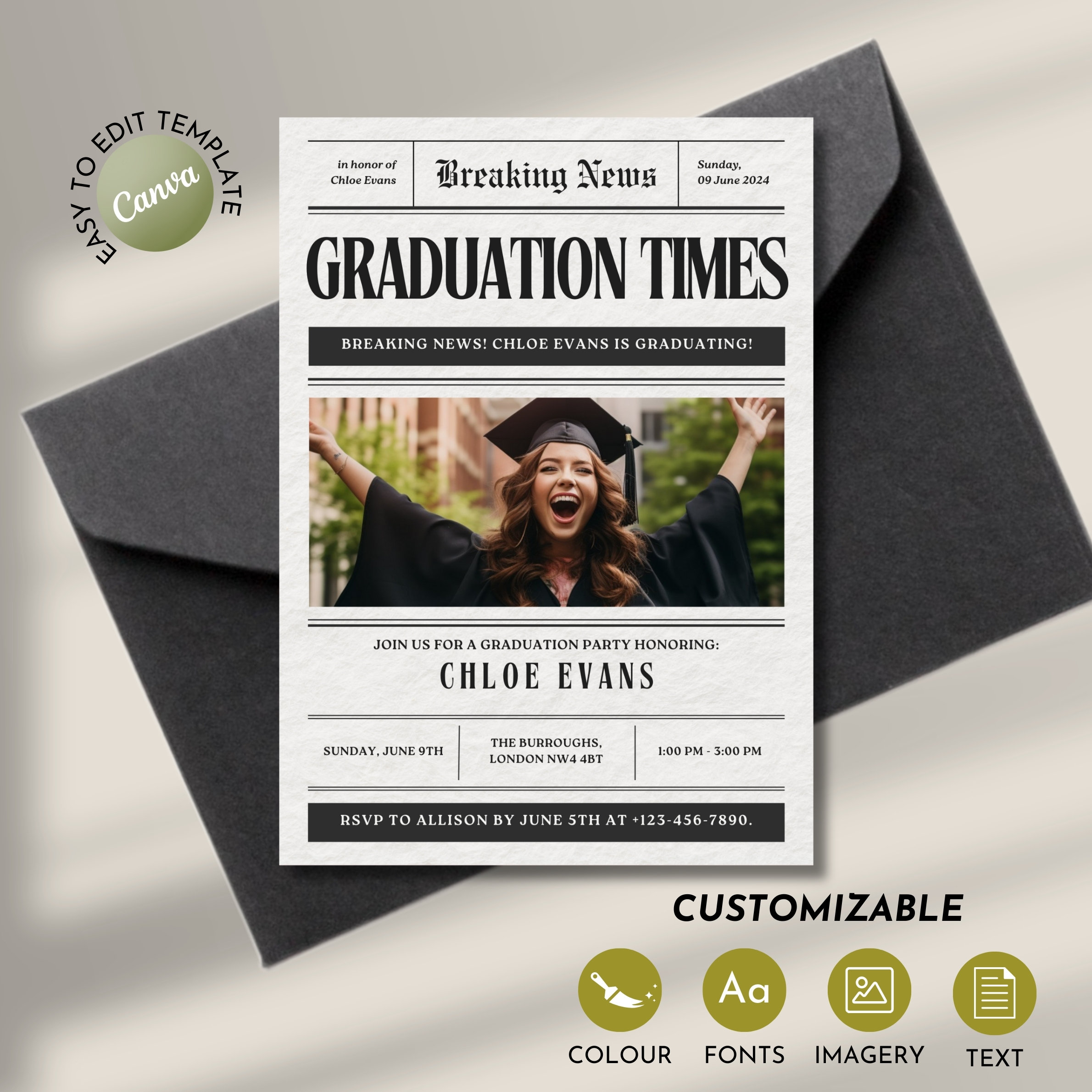 Newspaper Graduation Announcement Template, Graduation Invitation ...