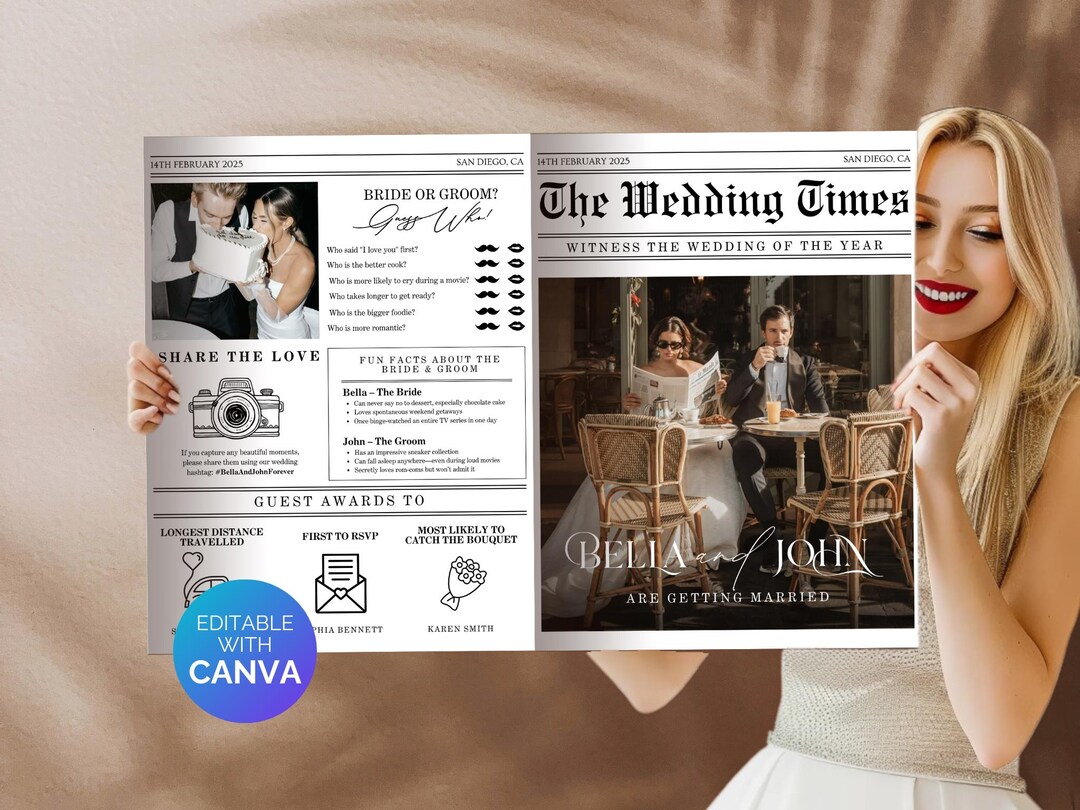 Custom Newspaper Wedding Template, Folded Wedding Newspaper Program ...