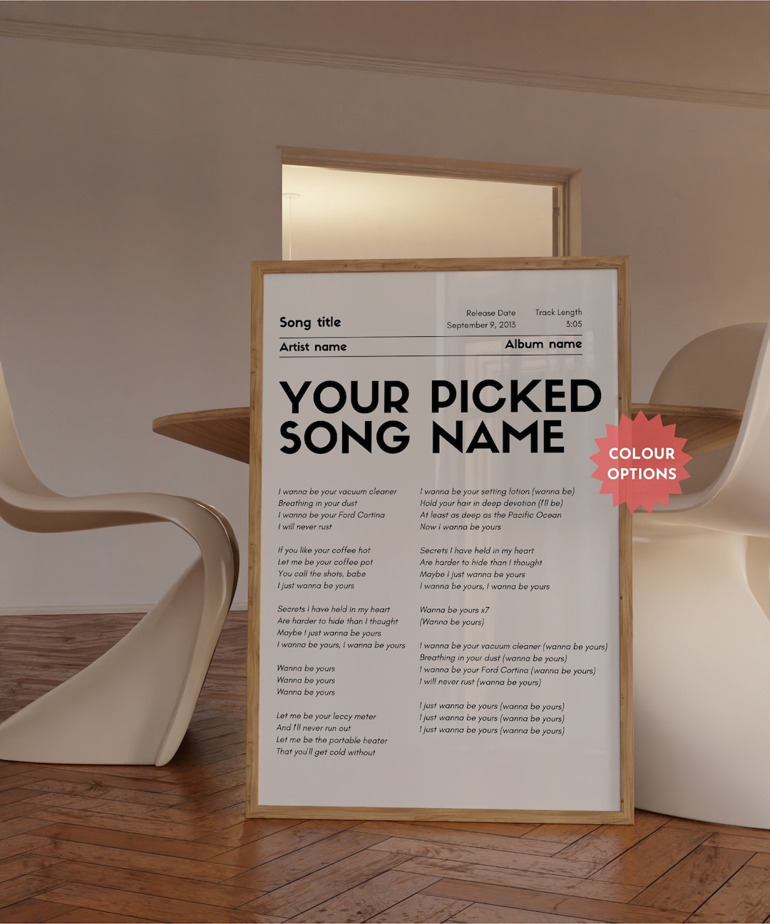 Custom Song Lyrics Print, Colourful Music Poster, Favourite Song ...