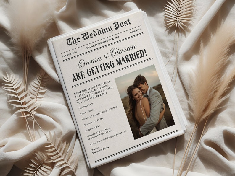 Folded Printable Wedding Newspaper Program Canva Template, Newlywed ...